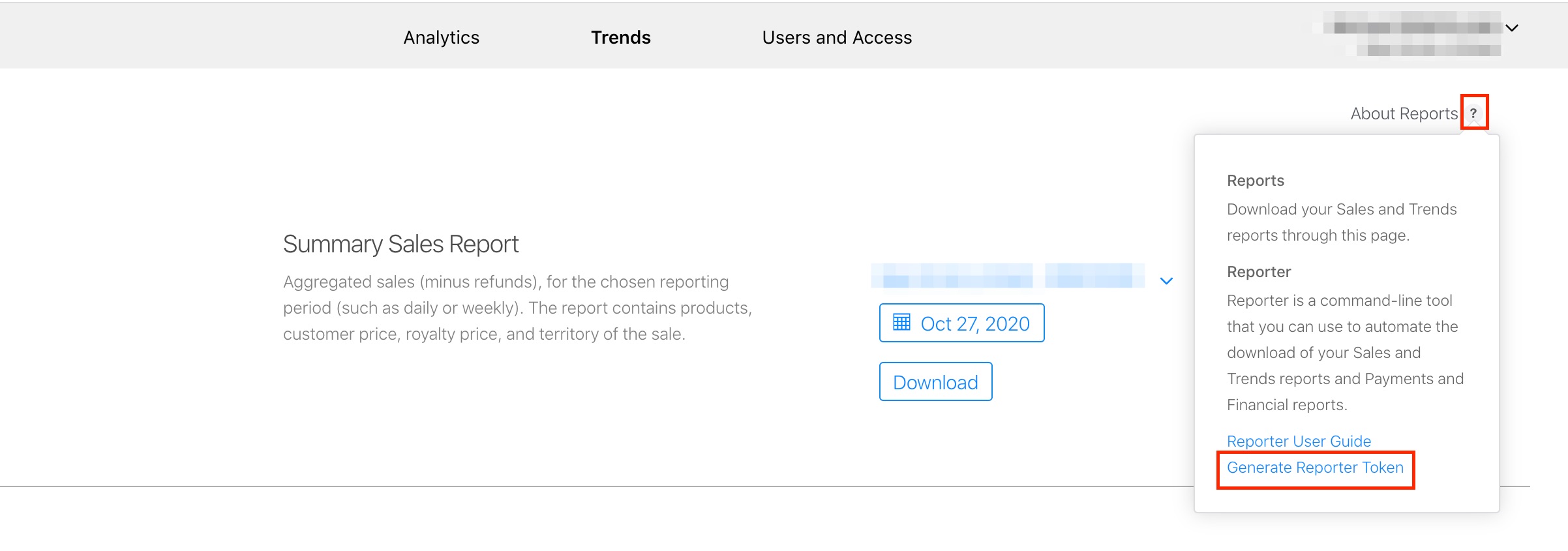 How to generate a Reporter Token from the App Store Connect platform